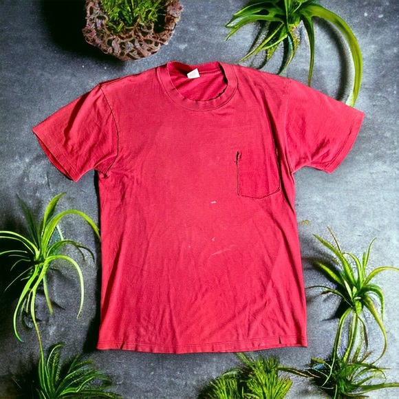 Vintage | Shirts | Vintage Red Towncraft Blank T Shirt Single Stitch With Pocket Removed Mens L ...